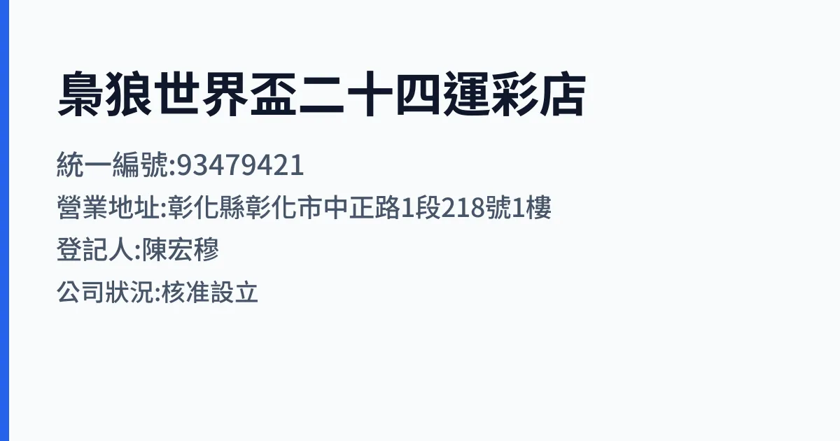 梟狼世界盃二十四運彩店 - 統編 93479421（彰化縣） 公司登記資料與營業項目詳細圖表