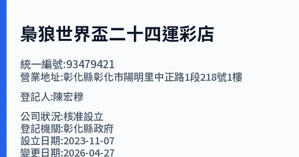 梟狼世界盃二十四運彩店的照片-統編 93479421(彰化縣) 公司登記資料與營業項目詳細圖表