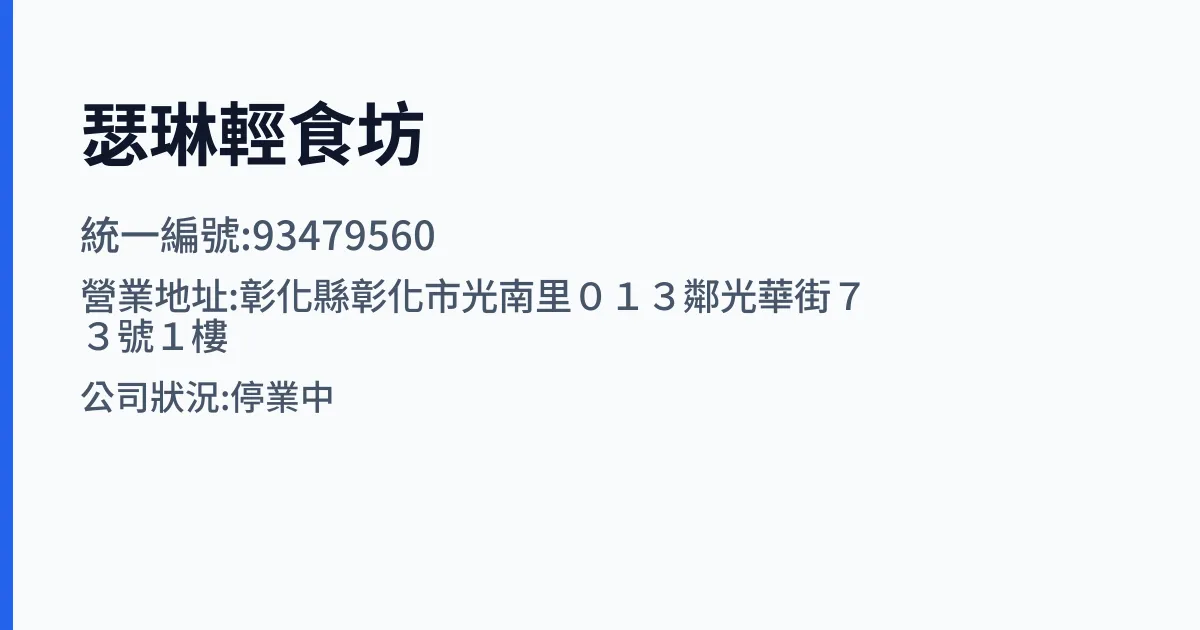 瑟琳輕食坊 - 統編 93479560(彰化縣) 公司登記資料與營業項目詳細圖表