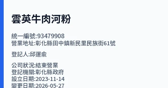 雲英牛肉河粉的照片-統編 93479908(彰化縣) 公司登記資料與營業項目詳細圖表