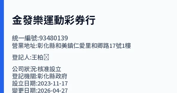金發樂運動彩券行的照片-統編 93480139(彰化縣) 公司登記資料與營業項目詳細圖表
