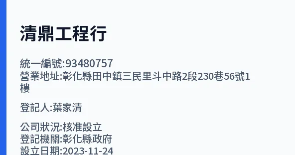 清鼎工程行的照片-統編 93480757(彰化縣) 公司登記資料與營業項目詳細圖表