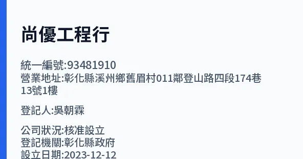 尚優工程行的照片-統編 93481910(彰化縣) 公司登記資料與營業項目詳細圖表