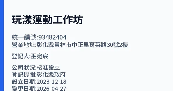 玩漾運動工作坊的照片-統編 93482404(彰化縣) 公司登記資料與營業項目詳細圖表