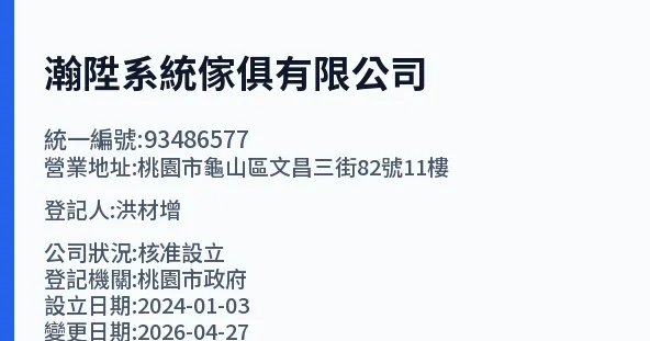 瀚陞系統傢俱有限公司的照片-統編 93486577(桃園市) 公司登記資料與營業項目詳細圖表