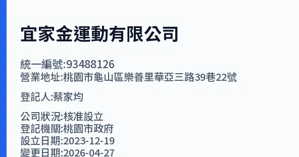 宜家金運動有限公司的照片-統編 93488126(桃園市) 公司登記資料與營業項目詳細圖表