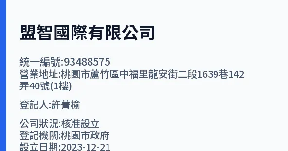 盟智國際有限公司的照片-統編 93488575(桃園市) 公司登記資料與營業項目詳細圖表