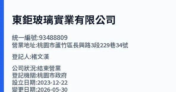 東鉅玻璃實業有限公司的照片-統編 93488809(桃園市) 公司登記資料與營業項目詳細圖表