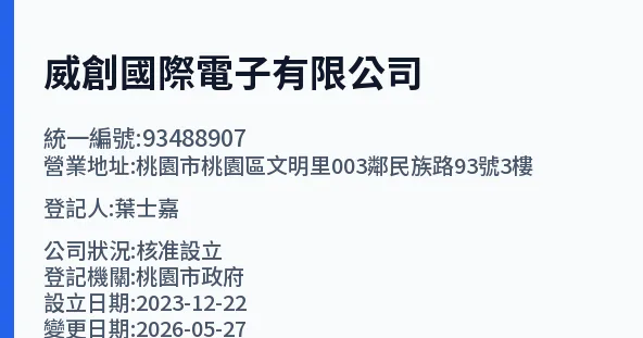 威創國際電子有限公司的照片-統編 93488907(桃園市) 公司登記資料與營業項目詳細圖表