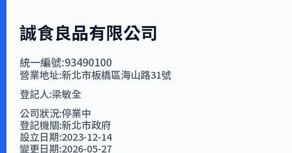 誠食良品有限公司的照片-統編 93490100(新北市) 公司登記資料與營業項目詳細圖表
