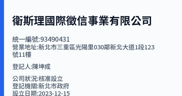 衛斯理國際徵信事業有限公司的照片-統編 93490431(新北市) 公司登記資料與營業項目詳細圖表