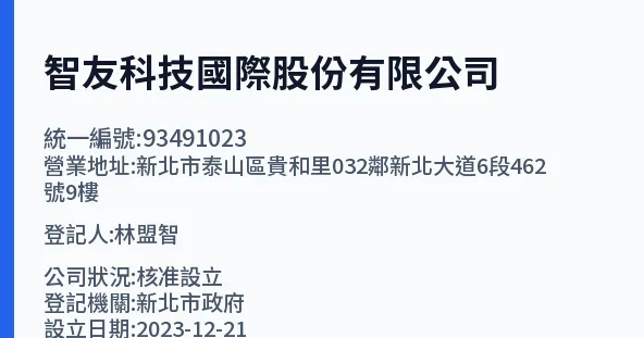 智友科技國際股份有限公司的照片-統編 93491023(新北市) 公司登記資料與營業項目詳細圖表