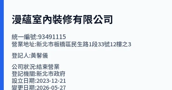 漫蘊室內裝修有限公司的照片-統編 93491115(新北市) 公司登記資料與營業項目詳細圖表