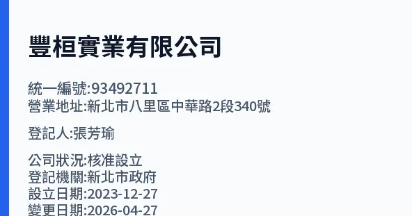 豐桓實業有限公司的照片-統編 93492711(新北市) 公司登記資料與營業項目詳細圖表