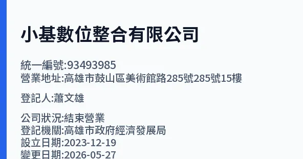 小基數位整合有限公司的照片-統編 93493985(高雄市) 公司登記資料與營業項目詳細圖表