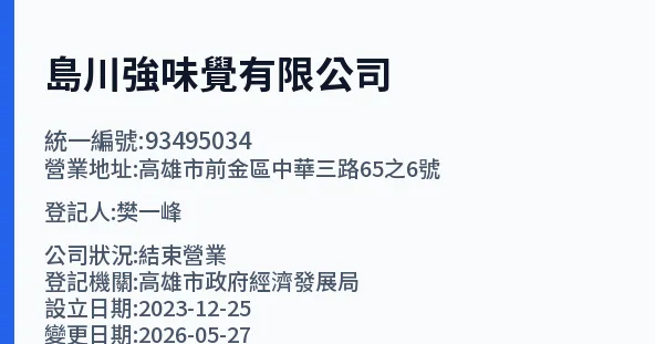 島川強味覺有限公司的照片-統編 93495034(高雄市) 公司登記資料與營業項目詳細圖表