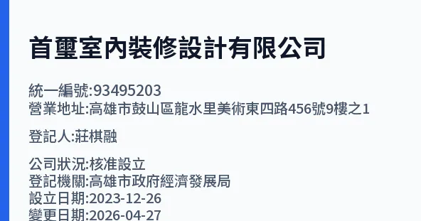 首璽室內裝修設計有限公司的照片-統編 93495203(高雄市) 公司登記資料與營業項目詳細圖表