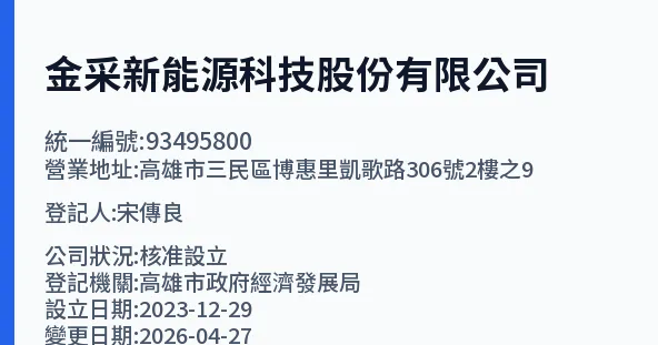 金采新能源科技股份有限公司的照片-統編 93495800(高雄市) 公司登記資料與營業項目詳細圖表