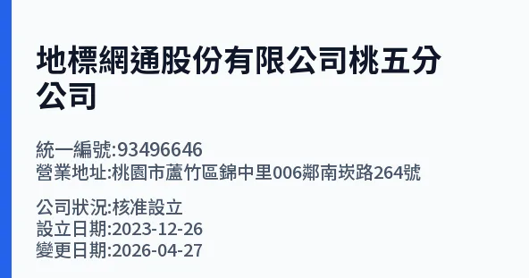 地標網通股份有限公司桃五分公司的照片-統編 93496646(桃園市) 公司登記資料與營業項目詳細圖表