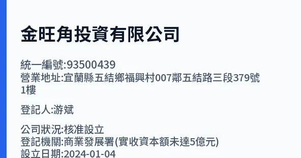 金旺角投資有限公司的照片-統編 93500439(宜蘭縣) 公司登記資料與營業項目詳細圖表