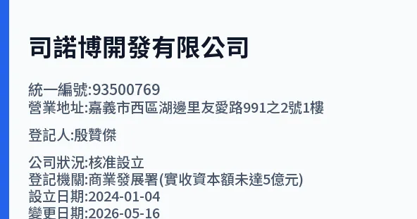 司諾博開發有限公司的照片-統編 93500769(嘉義市) 公司登記資料與營業項目詳細圖表