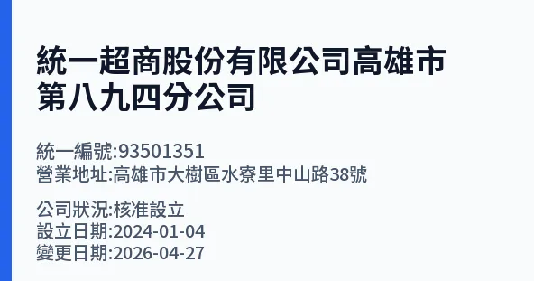 統一超商股份有限公司高雄市第八九四分公司的照片-統編 93501351(高雄市) 公司登記資料與營業項目詳細圖表