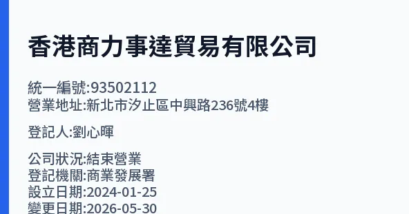 香港商力事達貿易有限公司的照片-統編 93502112(新北市) 公司登記資料與營業項目詳細圖表
