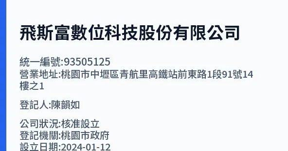 飛斯富數位科技股份有限公司的照片-統編 93505125(桃園市) 公司登記資料與營業項目詳細圖表