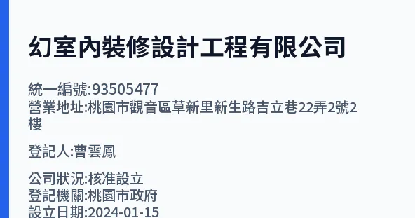 幻室內裝修設計工程有限公司的照片-統編 93505477(桃園市) 公司登記資料與營業項目詳細圖表