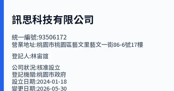訊思科技有限公司的照片-統編 93506172(桃園市) 公司登記資料與營業項目詳細圖表