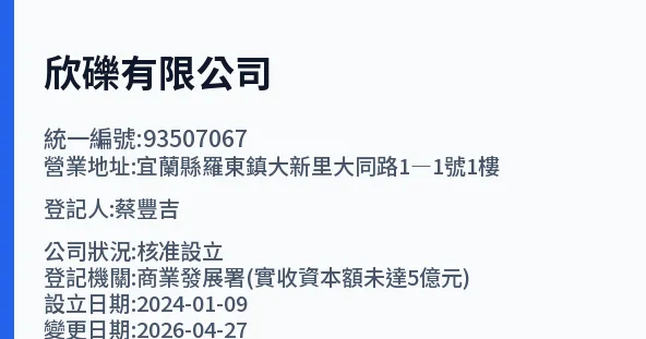 欣礫有限公司的照片-統編 93507067(宜蘭縣) 公司登記資料與營業項目詳細圖表