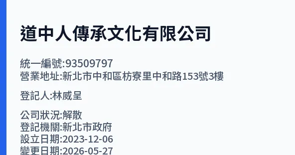 道中人傳承文化有限公司的照片-統編 93509797(新北市) 公司登記資料與營業項目詳細圖表