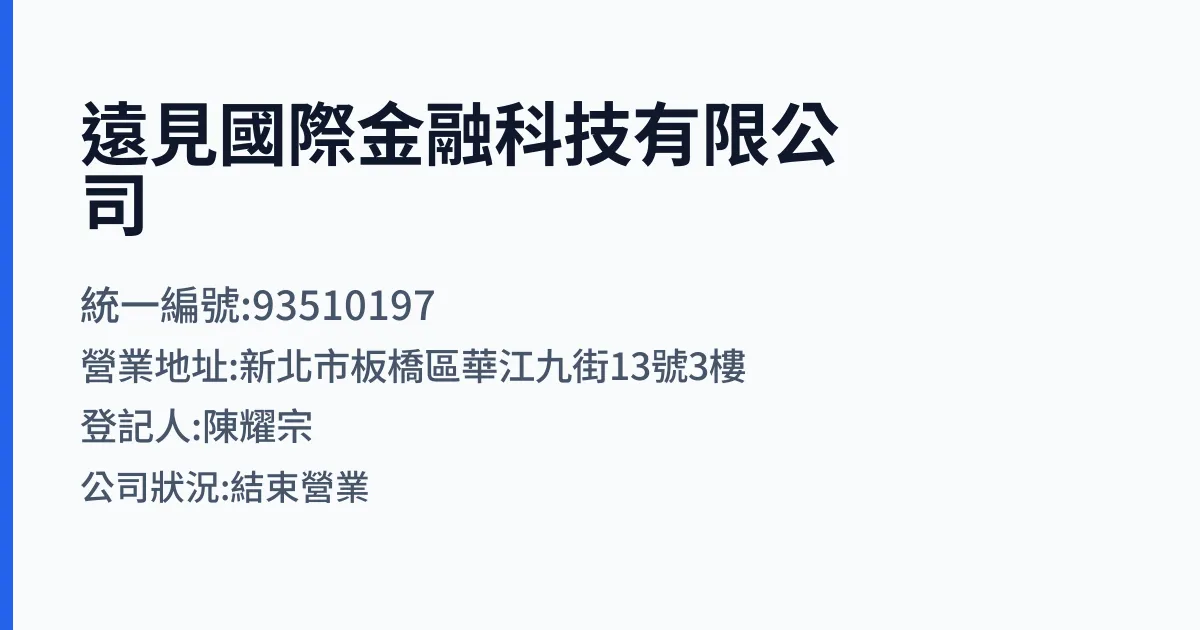 遠見國際金融科技有限公司 - 統編 93510197(新北市) 公司登記資料與營業項目詳細圖表