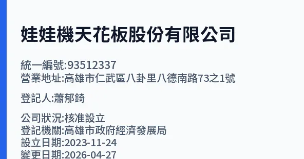 娃娃機天花板股份有限公司的照片-統編 93512337(高雄市) 公司登記資料與營業項目詳細圖表