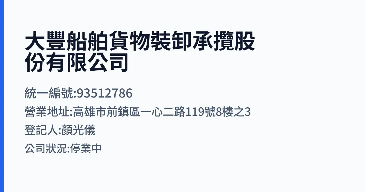 大豐船舶貨物裝卸承攬股份有限公司 - 統編 93512786(高雄市) 公司登記資料與營業項目詳細圖表