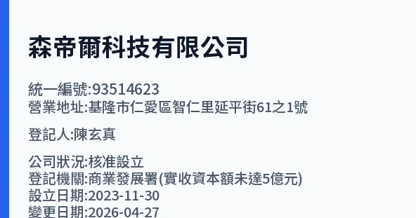森帝爾科技有限公司的照片-統編 93514623(基隆市) 公司登記資料與營業項目詳細圖表