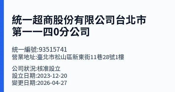 統一超商股份有限公司台北市第一一四0分公司的照片-統編 93515741(臺北市) 公司登記資料與營業項目詳細圖表