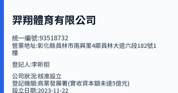 羿翔體育有限公司的照片-統編 93518732(彰化縣) 公司登記資料與營業項目詳細圖表