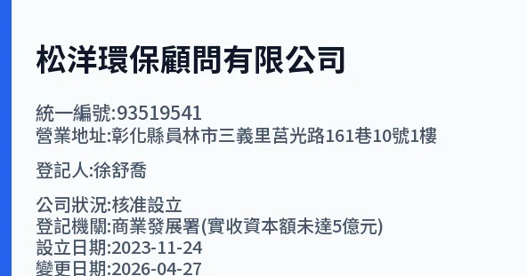 松洋環保顧問有限公司的照片-統編 93519541(彰化縣) 公司登記資料與營業項目詳細圖表