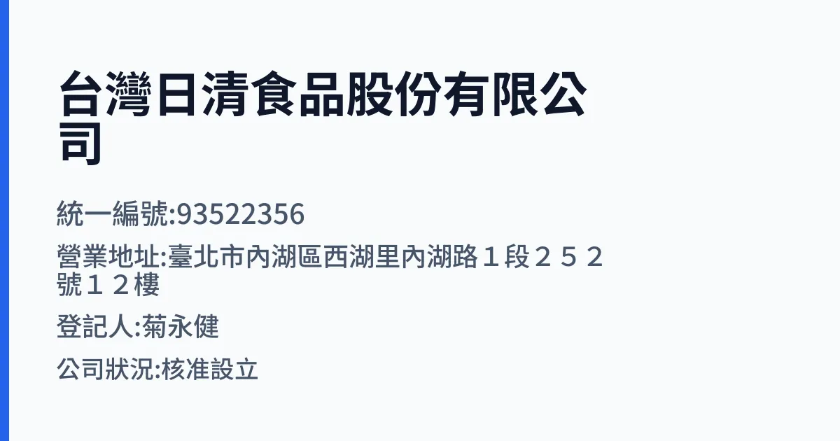 台灣日清食品股份有限公司 - 統編 93522356（臺北市） 公司登記資料與營業項目詳細圖表
