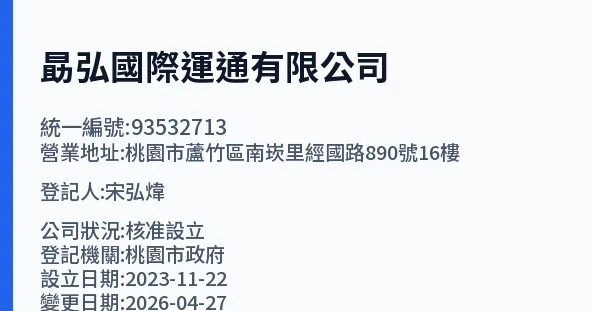 勗弘國際運通有限公司的照片-統編 93532713(桃園市) 公司登記資料與營業項目詳細圖表