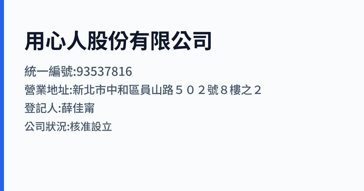 用心人股份有限公司 - 統編 93537816(新北市) 公司登記資料與營業項目詳細圖表