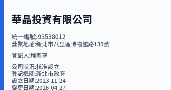 華晶投資有限公司的照片-統編 93538012(新北市) 公司登記資料與營業項目詳細圖表