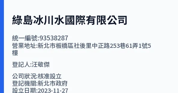 綠島冰川水國際有限公司的照片-統編 93538287(新北市) 公司登記資料與營業項目詳細圖表