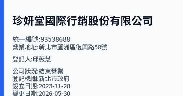 珍妍堂國際行銷股份有限公司的照片-統編 93538688(新北市) 公司登記資料與營業項目詳細圖表