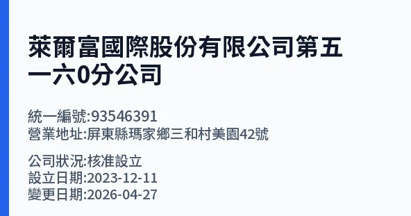 萊爾富國際股份有限公司第五一六0分公司的照片-統編 93546391(屏東縣) 公司登記資料與營業項目詳細圖表