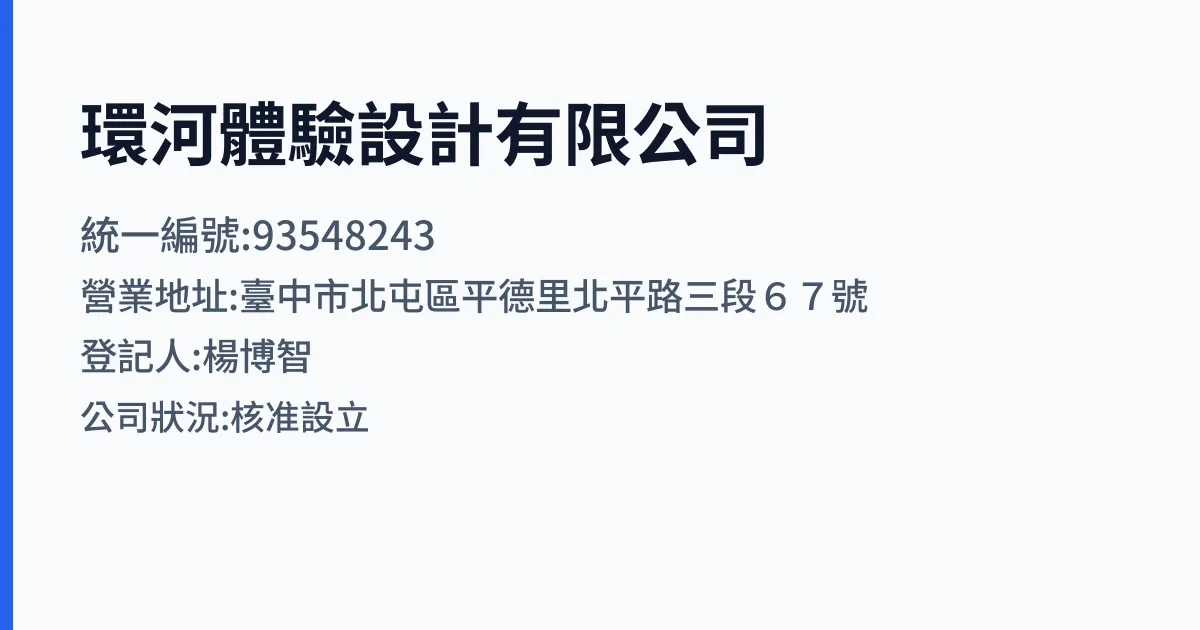 環河體驗設計有限公司 - 統編 93548243(臺北市) 公司登記資料與營業項目詳細圖表