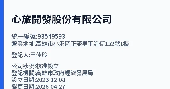 心旅開發股份有限公司的照片-統編 93549593(高雄市) 公司登記資料與營業項目詳細圖表