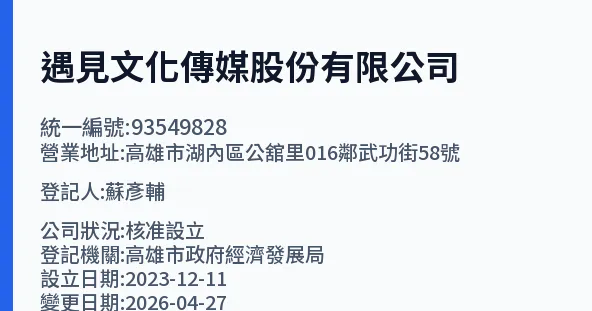 遇見文化傳媒股份有限公司的照片-統編 93549828(高雄市) 公司登記資料與營業項目詳細圖表
