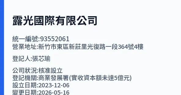 露光國際有限公司的照片-統編 93552061(新竹市) 公司登記資料與營業項目詳細圖表